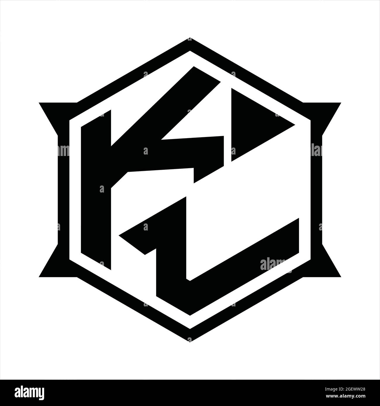KL Logo monogram with hexagon and sharp shape design template Stock ...