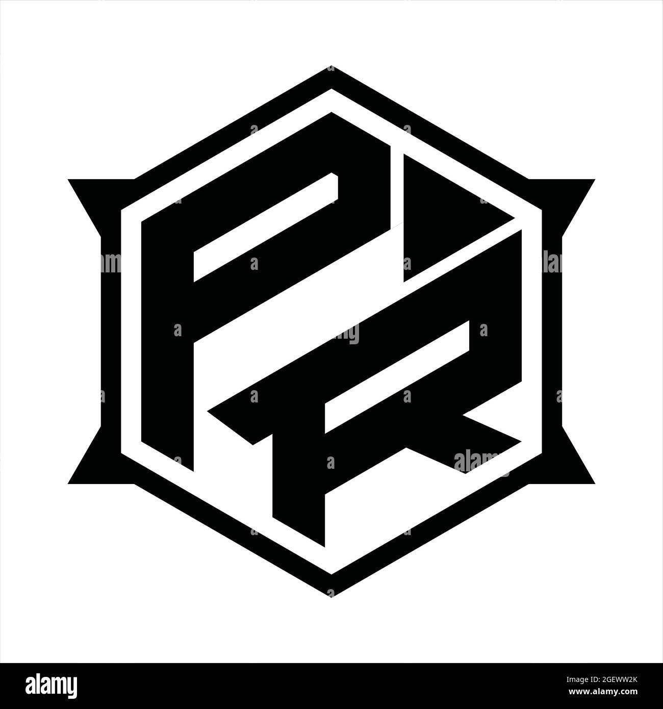 PR Logo monogram with hexagon and sharp shape design template Stock ...