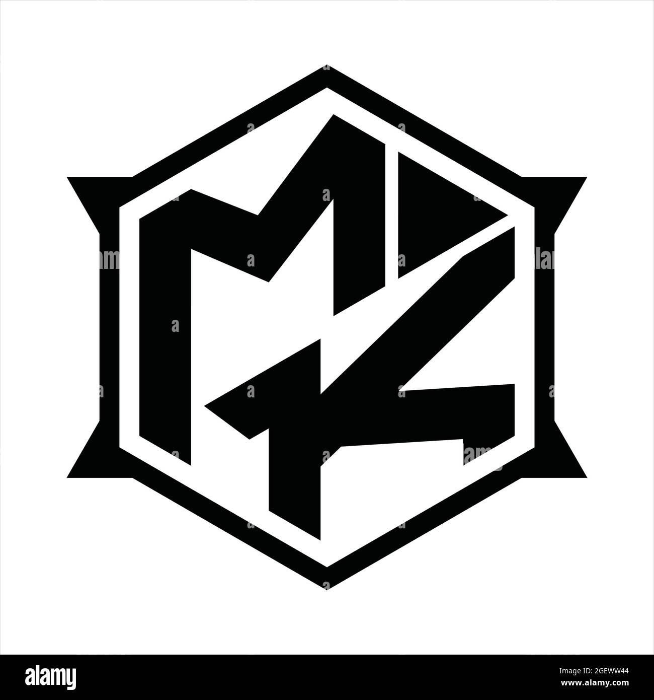 MK Logo monogram with hexagon and sharp shape design template Stock ...