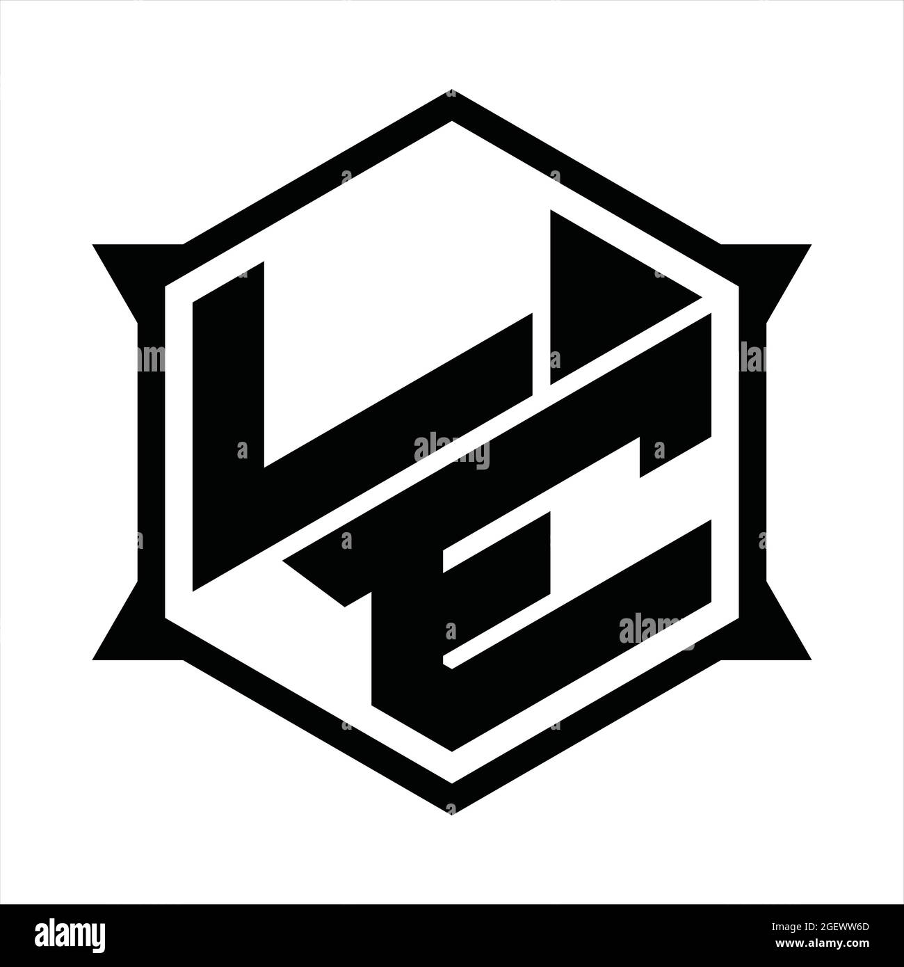 LE Logo monogram with hexagon and sharp shape design template Stock ...