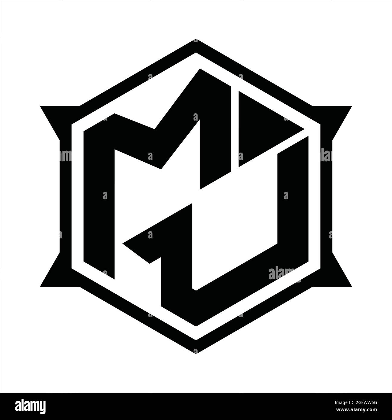 MU Logo monogram with hexagon and sharp shape design template Stock ...