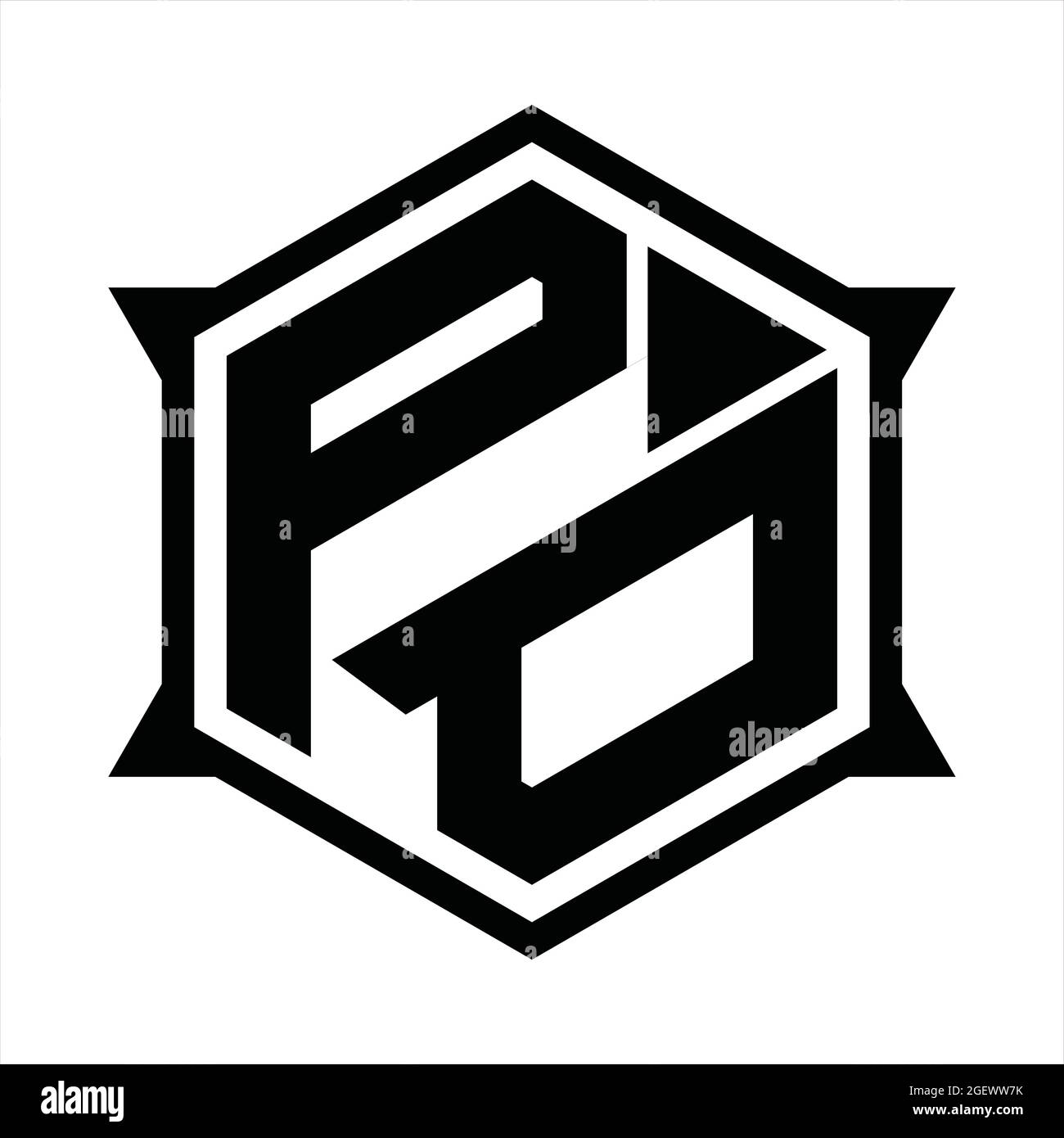 PO Logo monogram with hexagon and sharp shape design template Stock ...