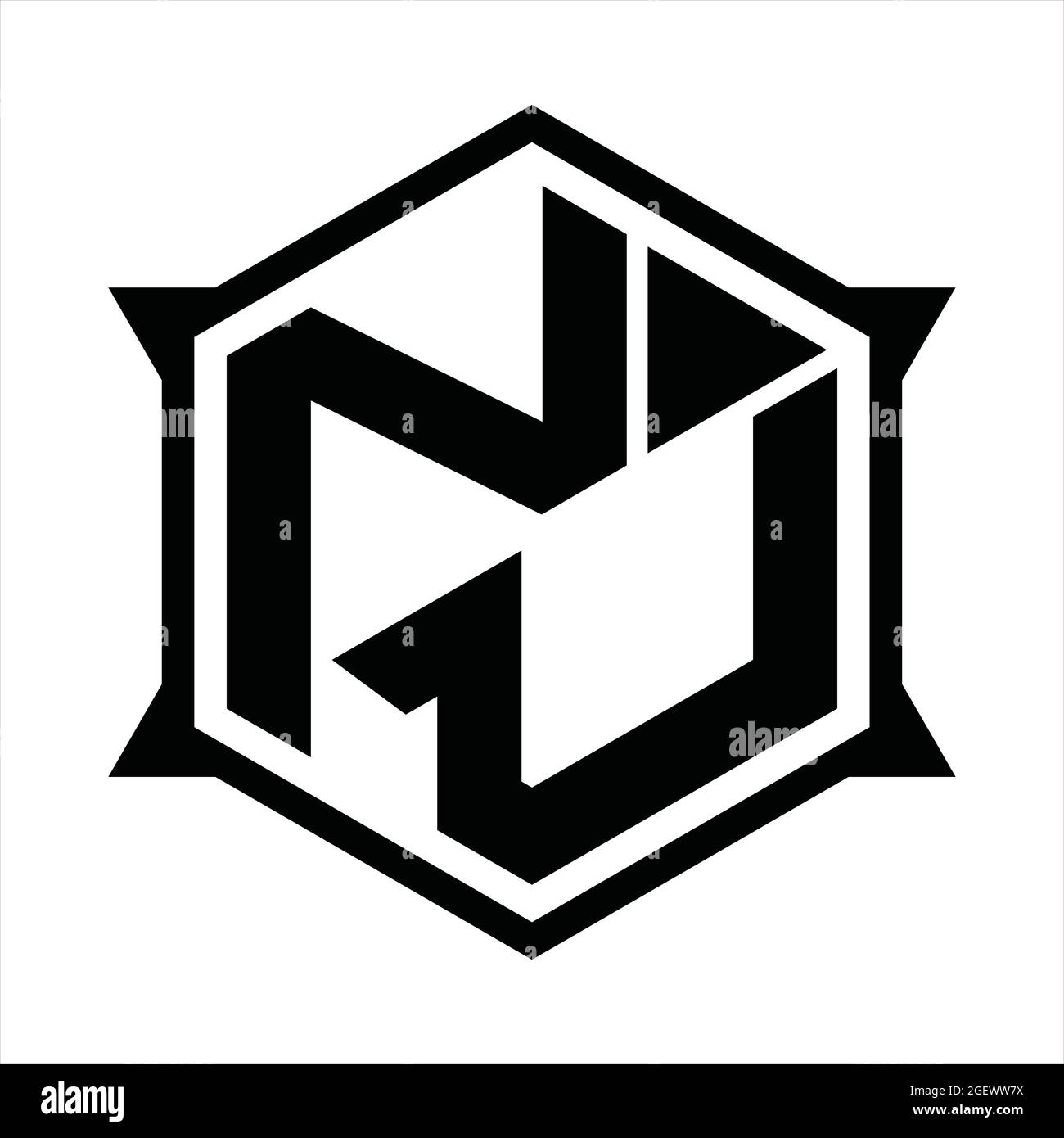 NU Logo monogram with hexagon and sharp shape design template Stock ...