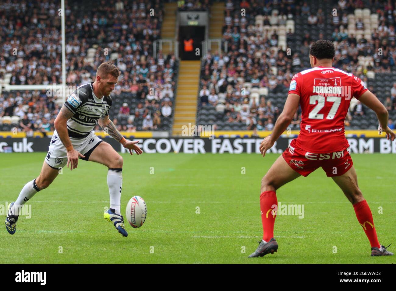 Marc Sneyd (7) of Hull FC puts a kick through in, on 8/21/2021. (Photo ...