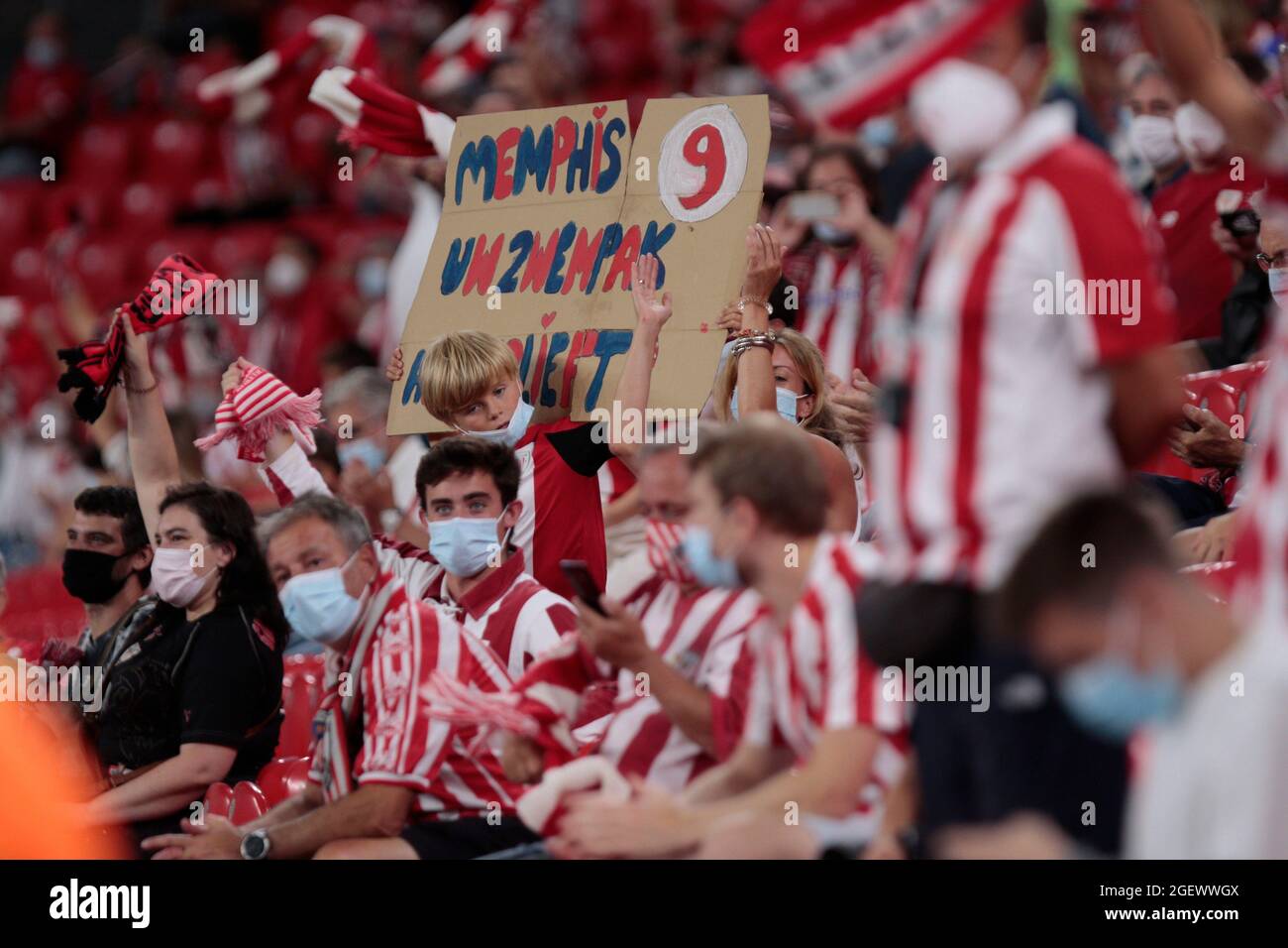 Bilbao, Basque Country, Spain. 21st Aug, 2021. Athletic Bilbao fan with ...