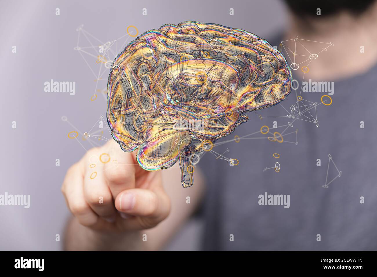 Finger touching a digital concept of artificial intelligence with an ...