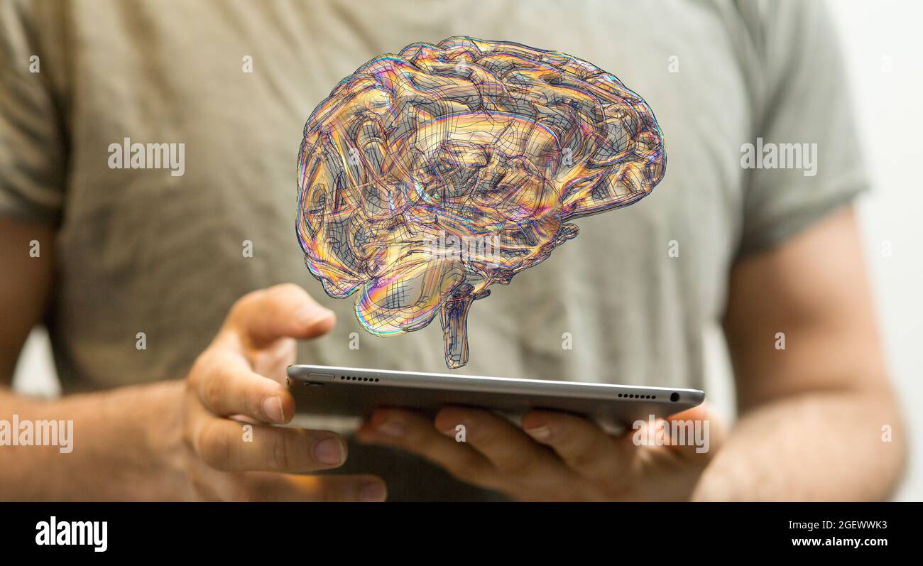 Digital concept of artificial intelligence with an illustration of a ...