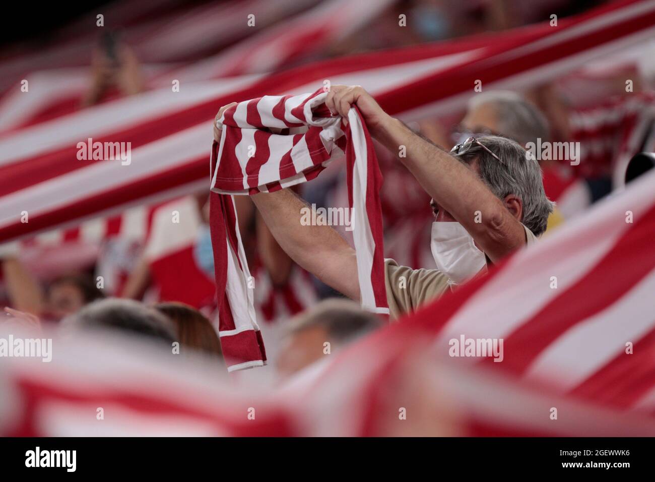 Bilbao, Basque Country, Spain. 21st Aug, 2021. Athletic Bilbao fan with ...
