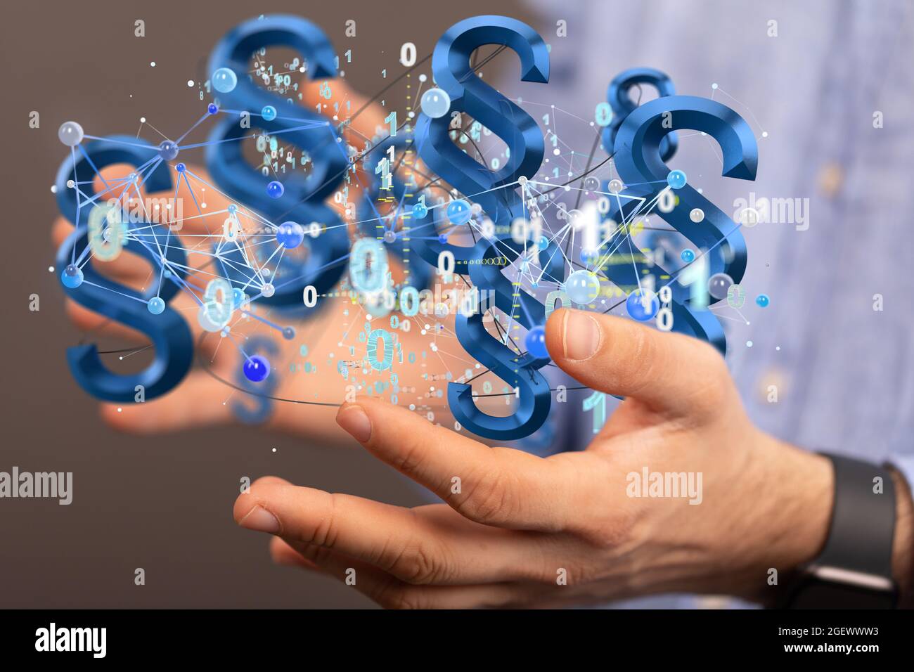 Digital concept of law and justice and binary code with floating law ...
