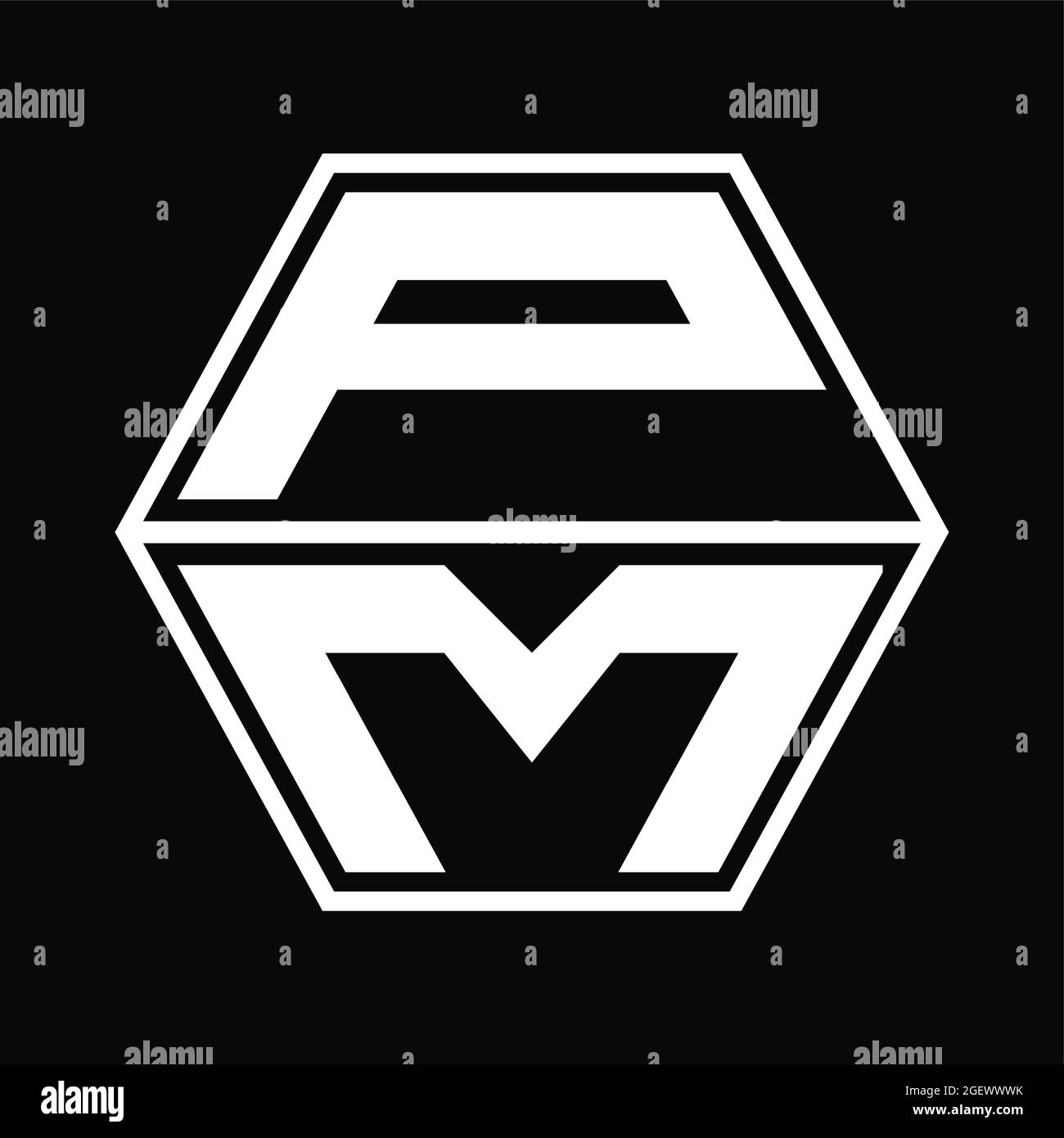 PM Logo monogram with hexagon and sharp shape design template Stock ...