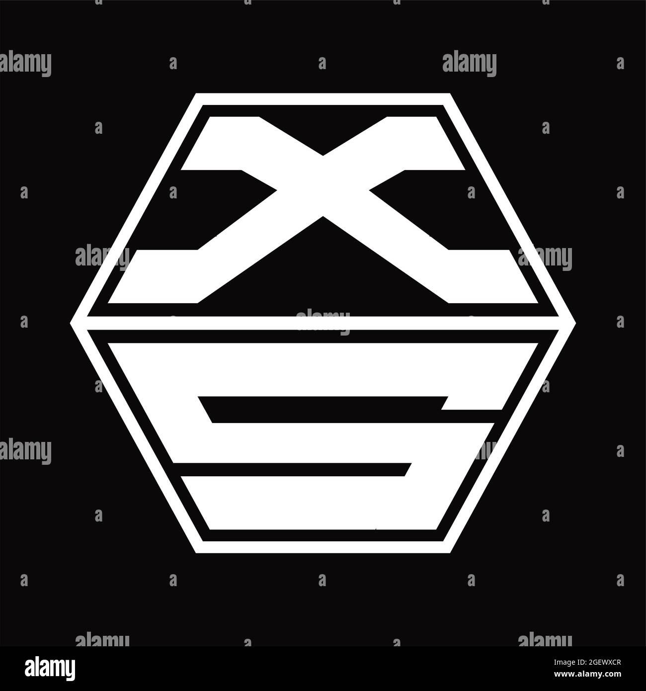 XS Logo monogram with hexagon shape up and down blackground design ...