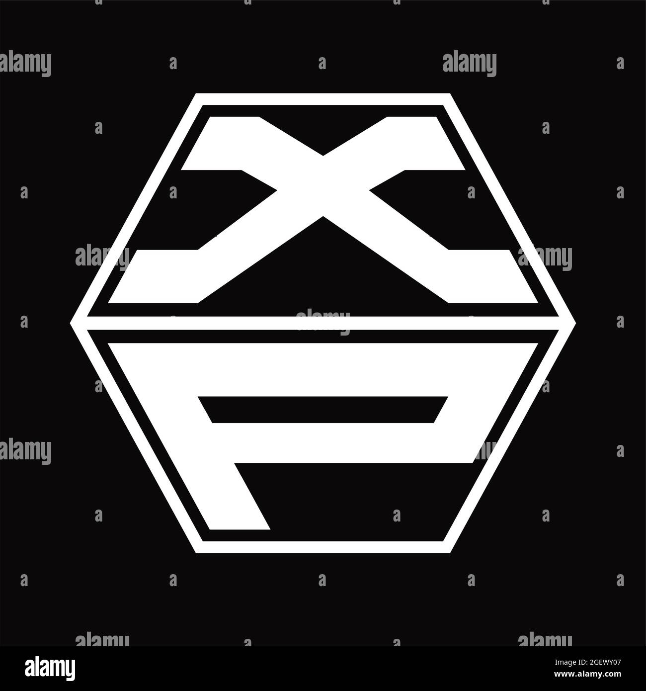 XP Logo monogram with hexagon shape up and down blackground design ...