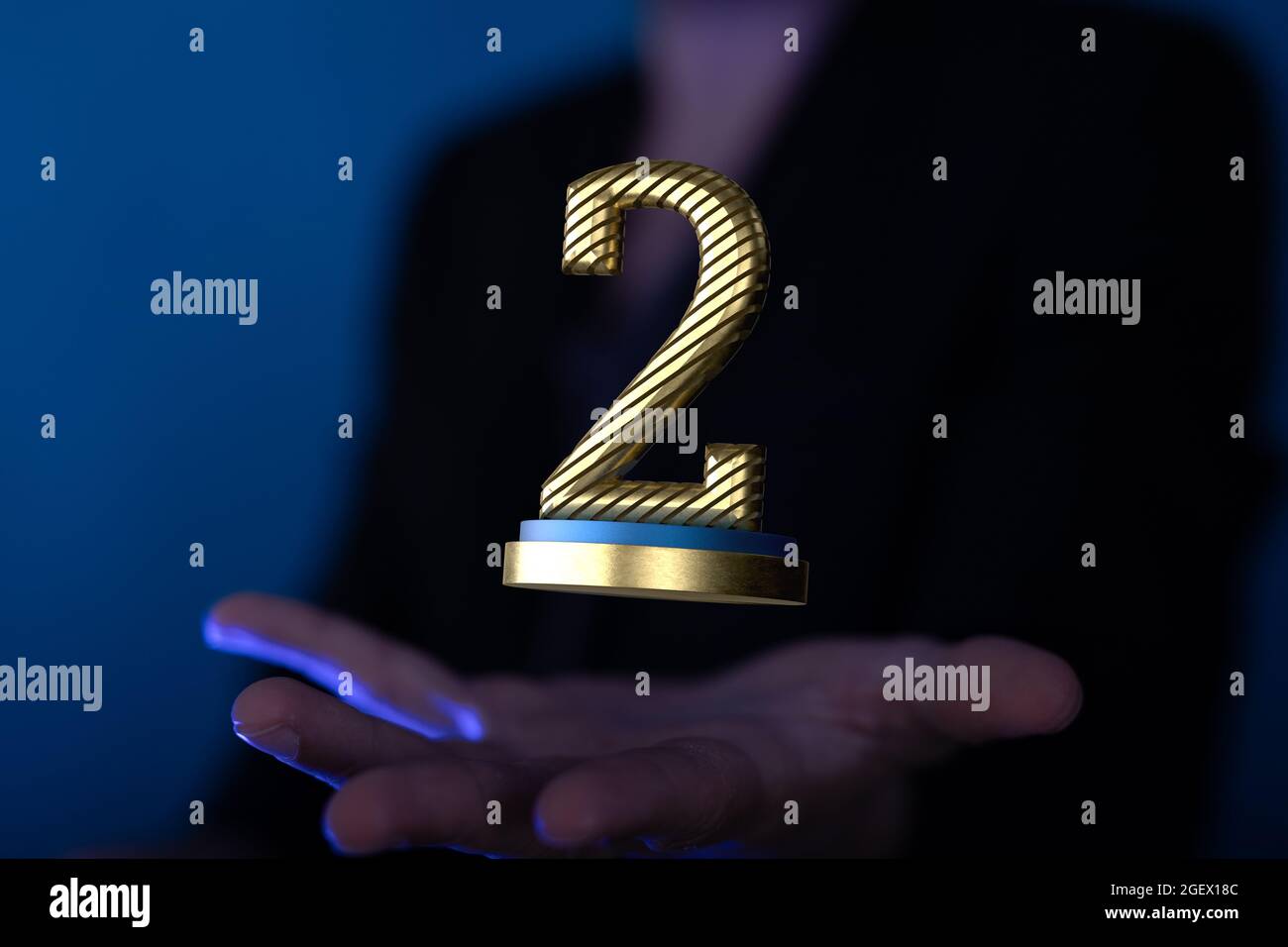 3D rendered Second Place Prize held in a person's hand Stock Photo - Alamy