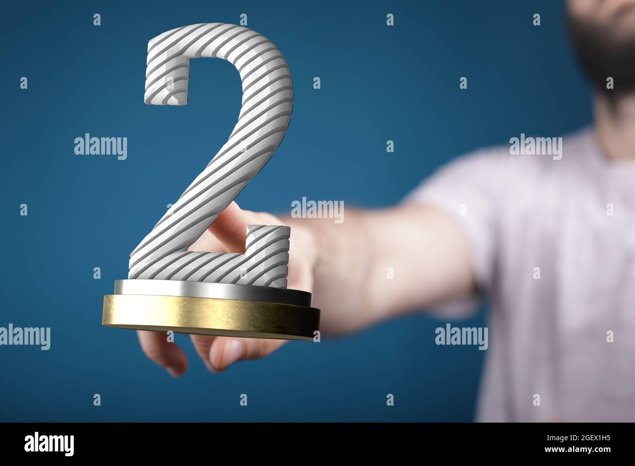 Person's hand reaching to 3D rendered Second Place Prize Stock Photo ...