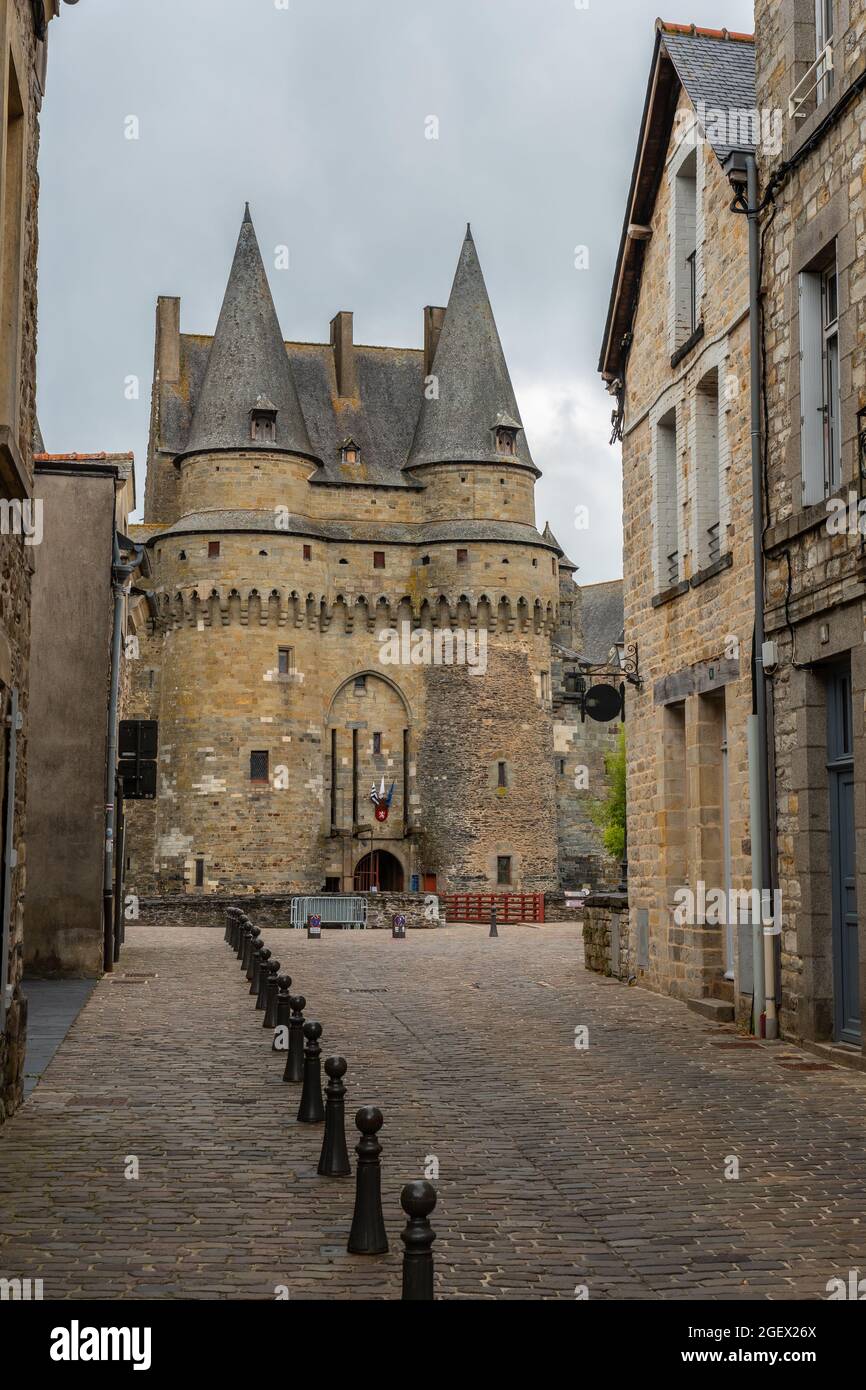 Vertical shot of the famous medieval gothic castle of Vitre in France ...