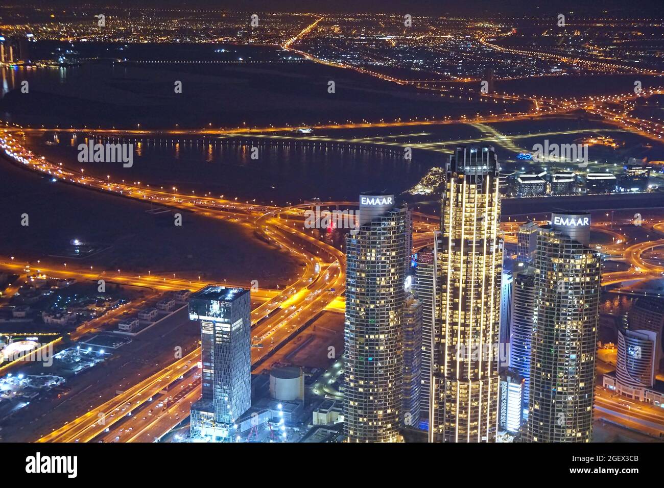 Aerial view of Dubai city at night Stock Photo - Alamy