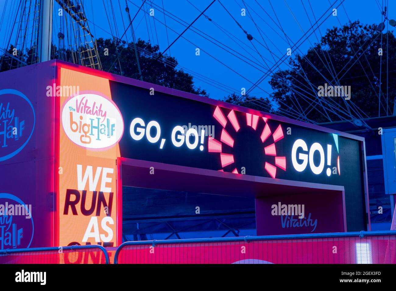 GO GO sign lit up on LED screen at the finishing line of BIG Half ...