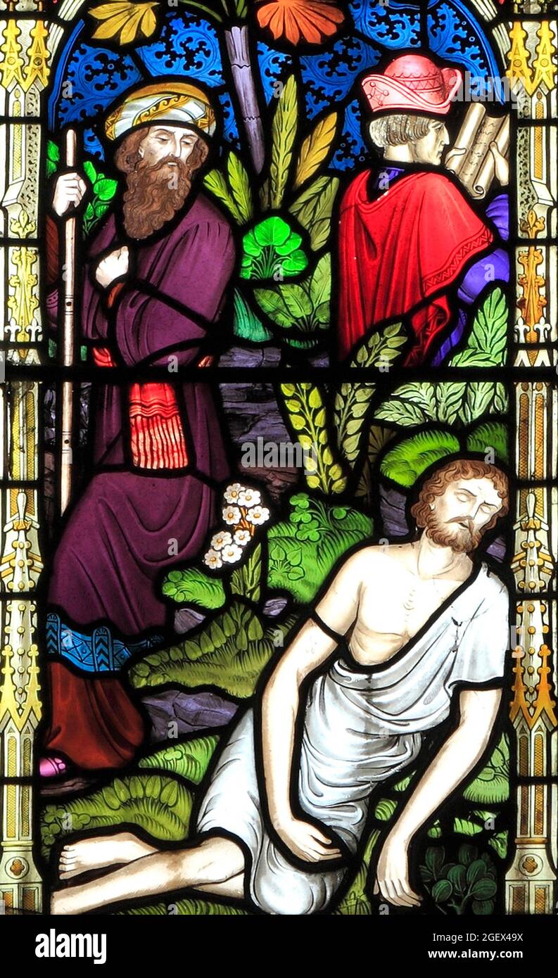 Parable of The Good Samaritan, stained glass window by Frederick Preedy ...