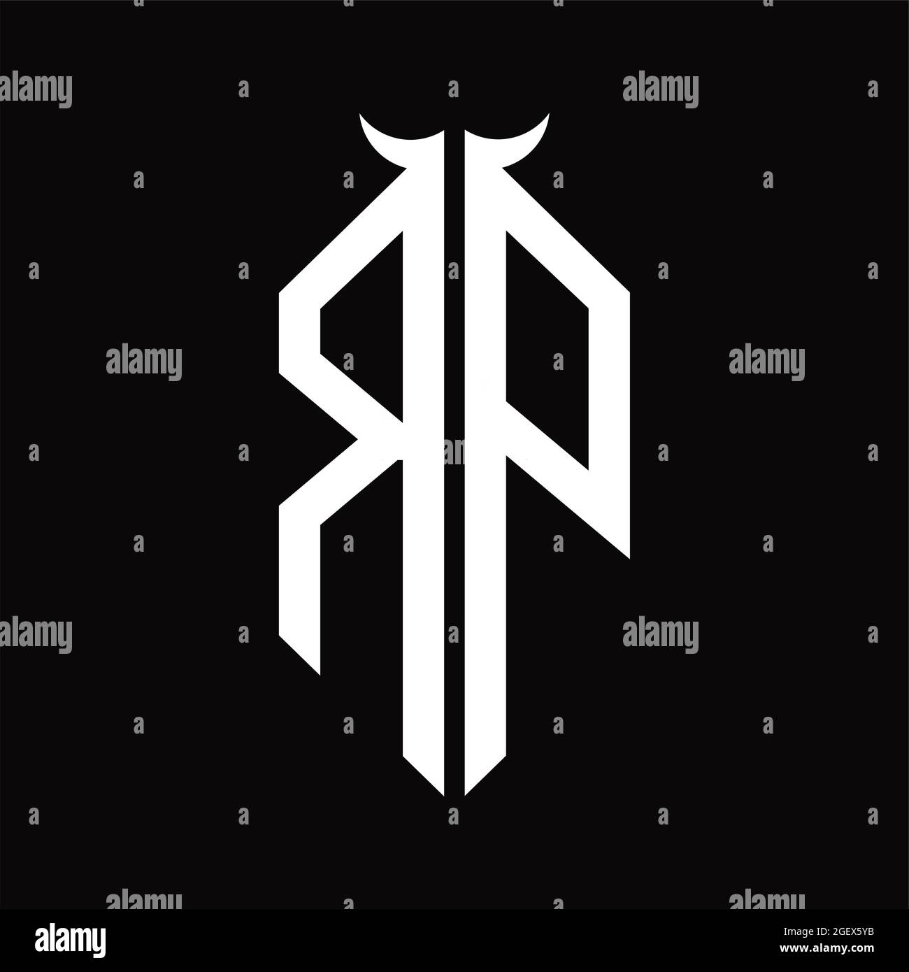 RP Logo monogram with horn shape isolated black and white design ...