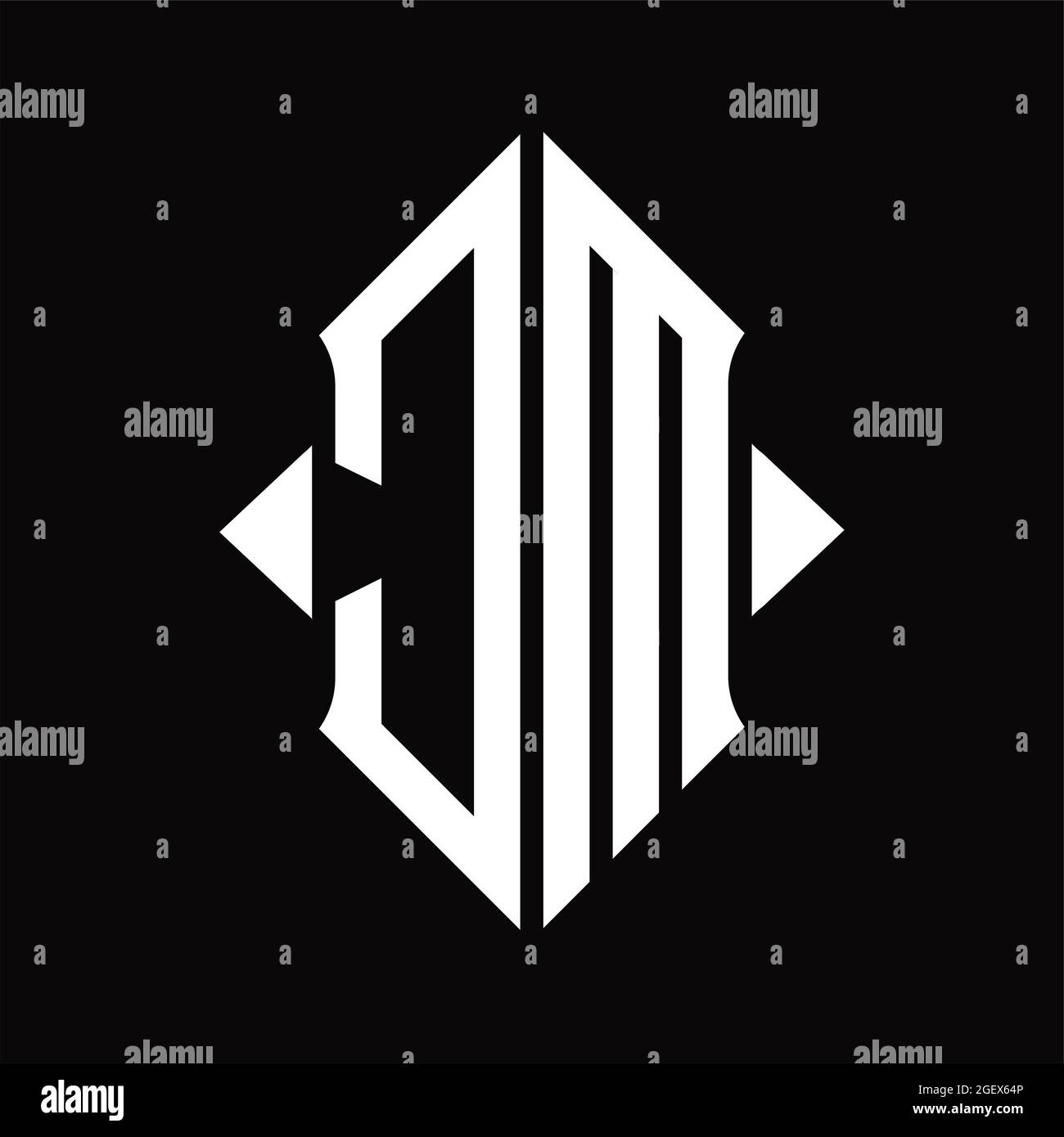 CM Logo monogram with horn shape isolated black and white design template on black background ...