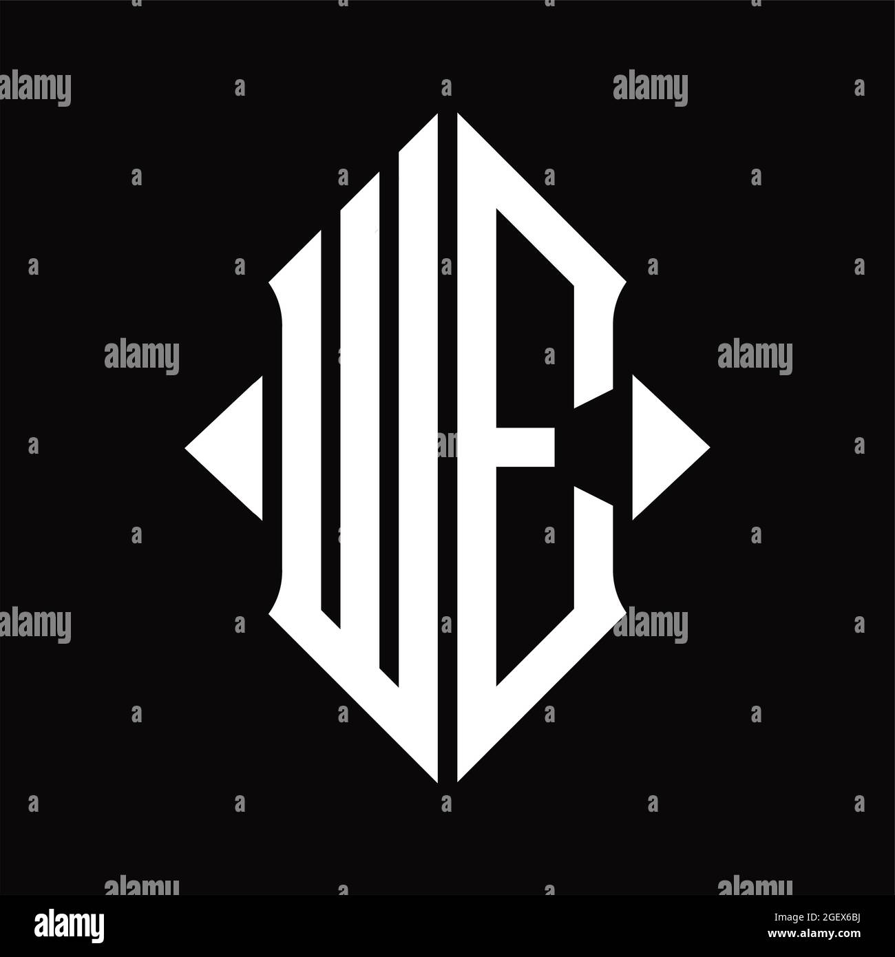 WE Logo monogram with horn shape isolated black and white design ...