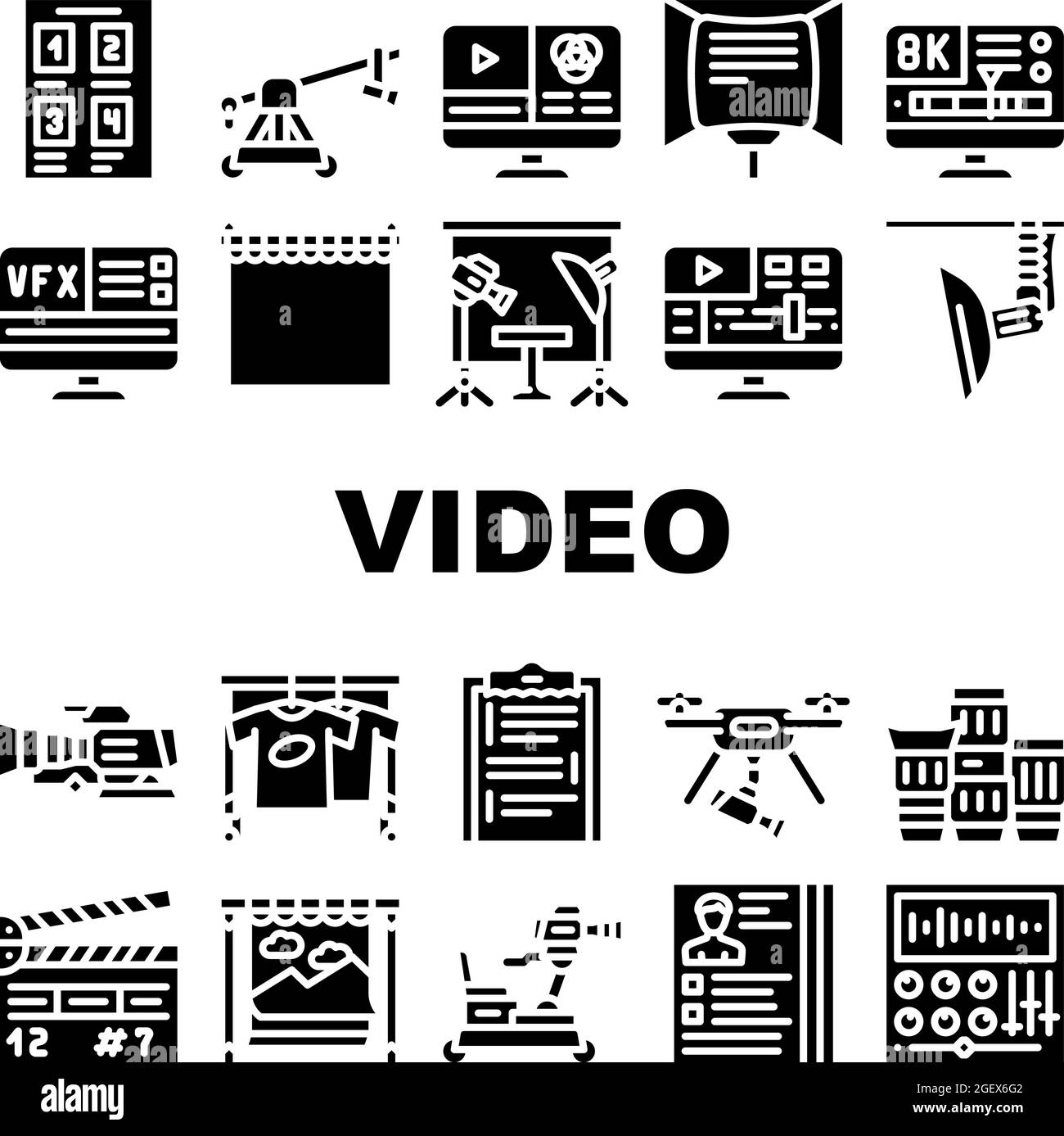 Camera video production icons Black and White Stock Photos & Images - Alamy