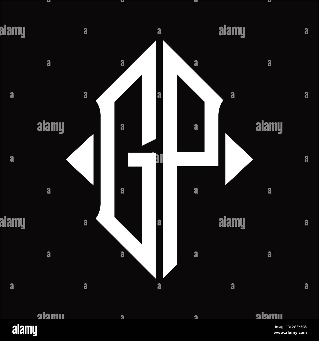 GP Logo monogram with shield shape isolated black background design ...
