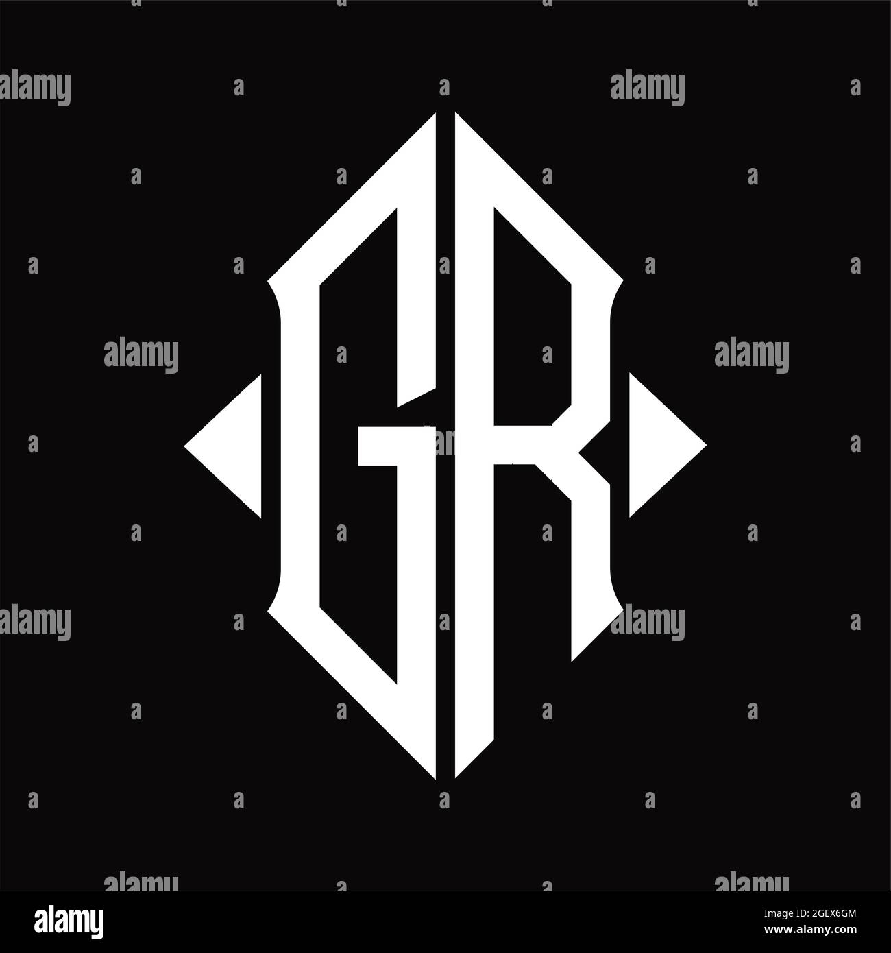 GR Logo monogram with shield shape isolated black background design ...