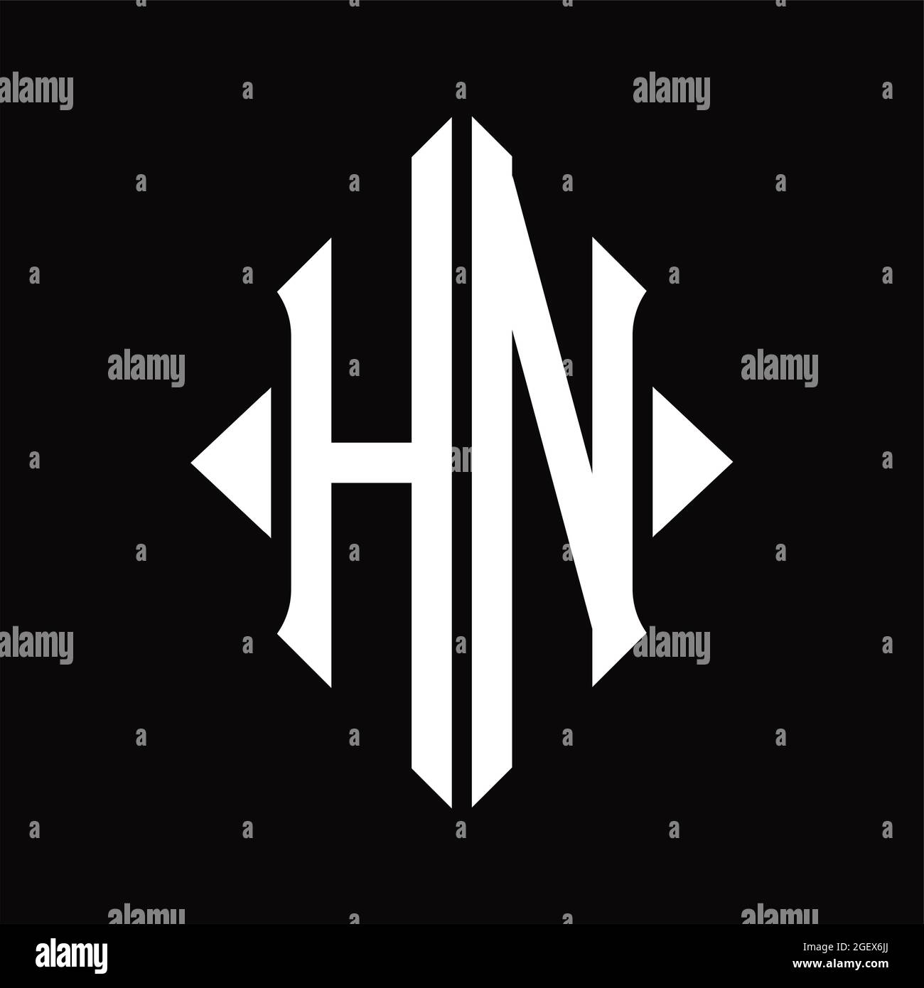 HN Logo monogram with shield shape isolated black background design ...