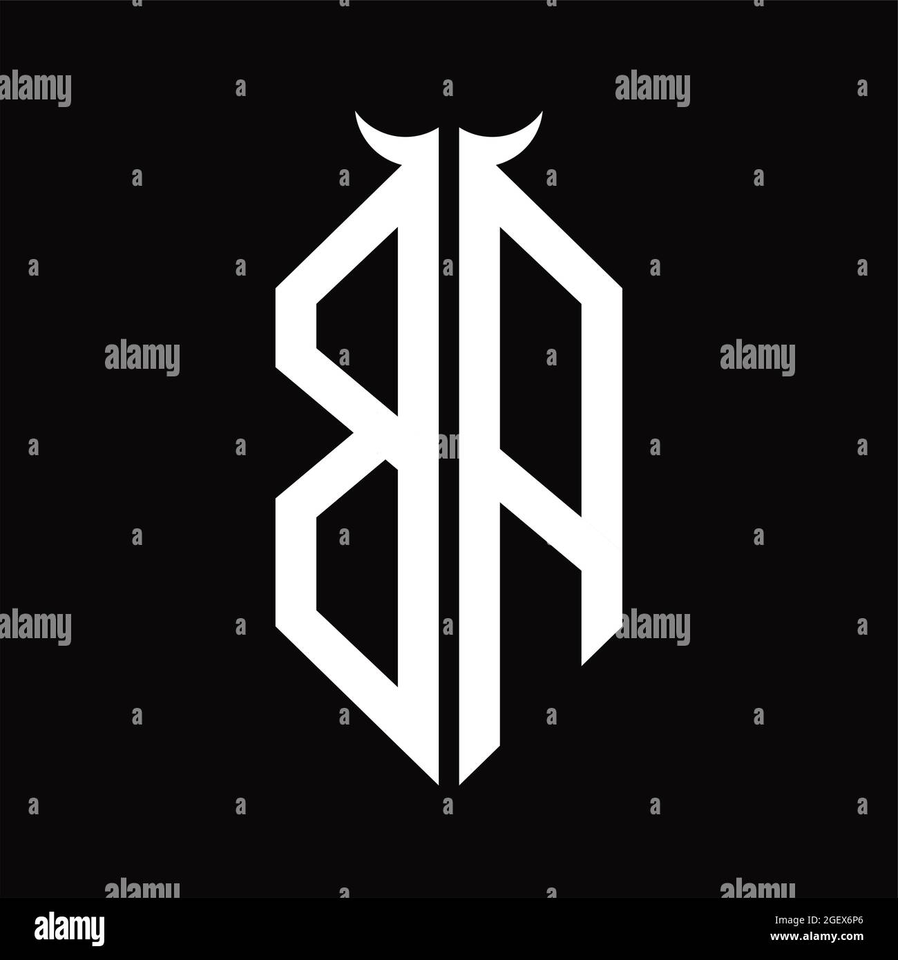 BA Logo monogram with horn shape isolated black and white design ...