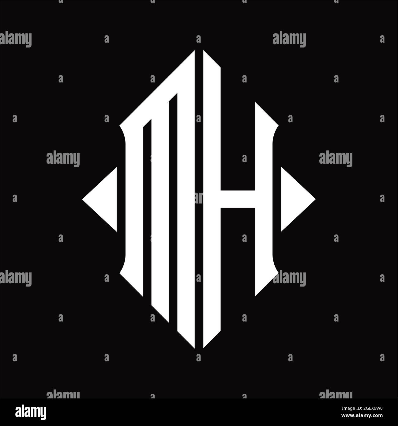 MH Logo monogram with shield shape isolated black background design ...