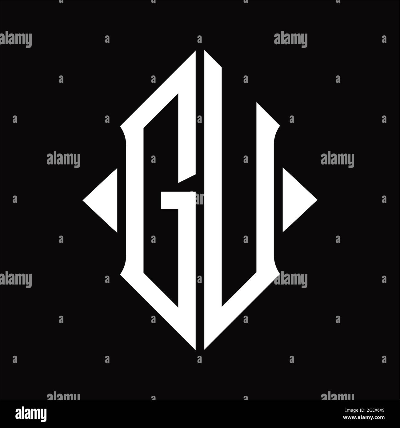 GU Logo monogram with shield shape isolated black background design ...