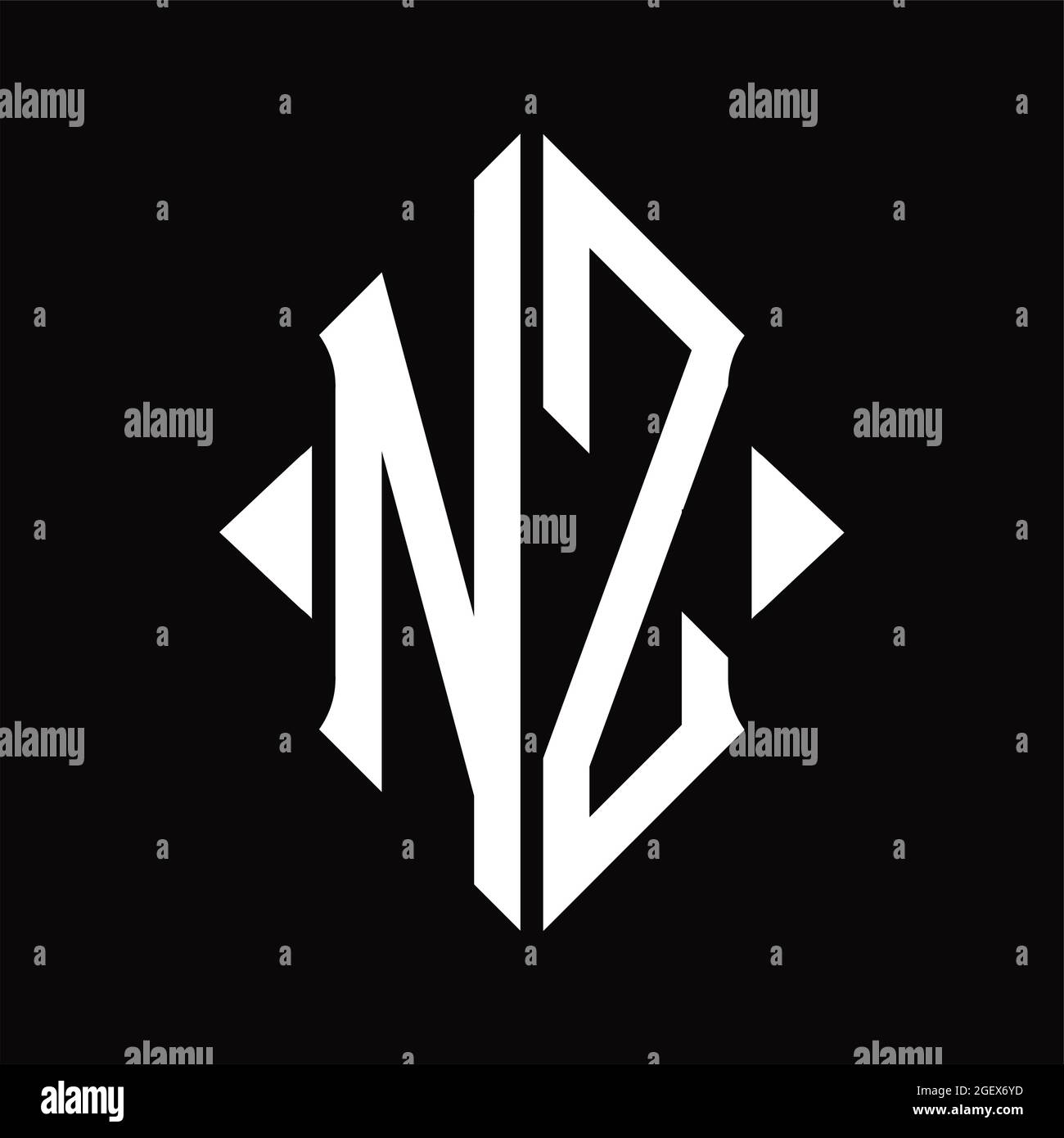 NZ Logo monogram with shield shape isolated black background design ...