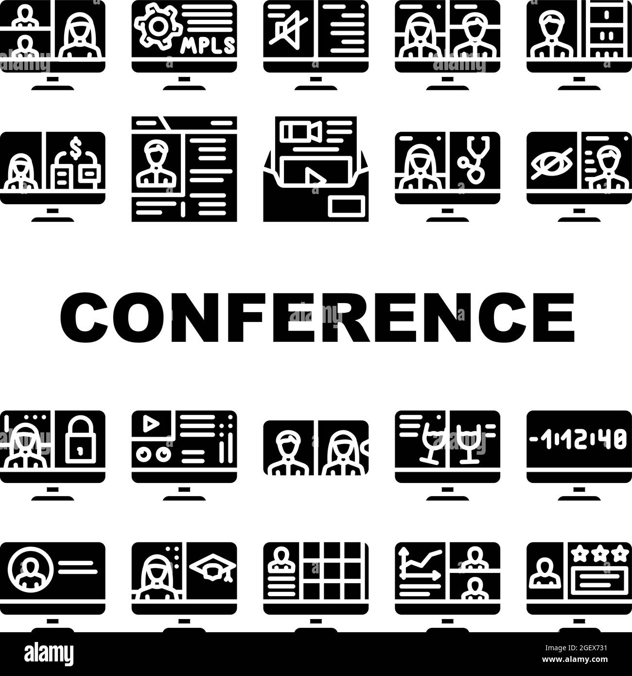 Video Conference Communication Icons Set Vector Stock Vector Image ...