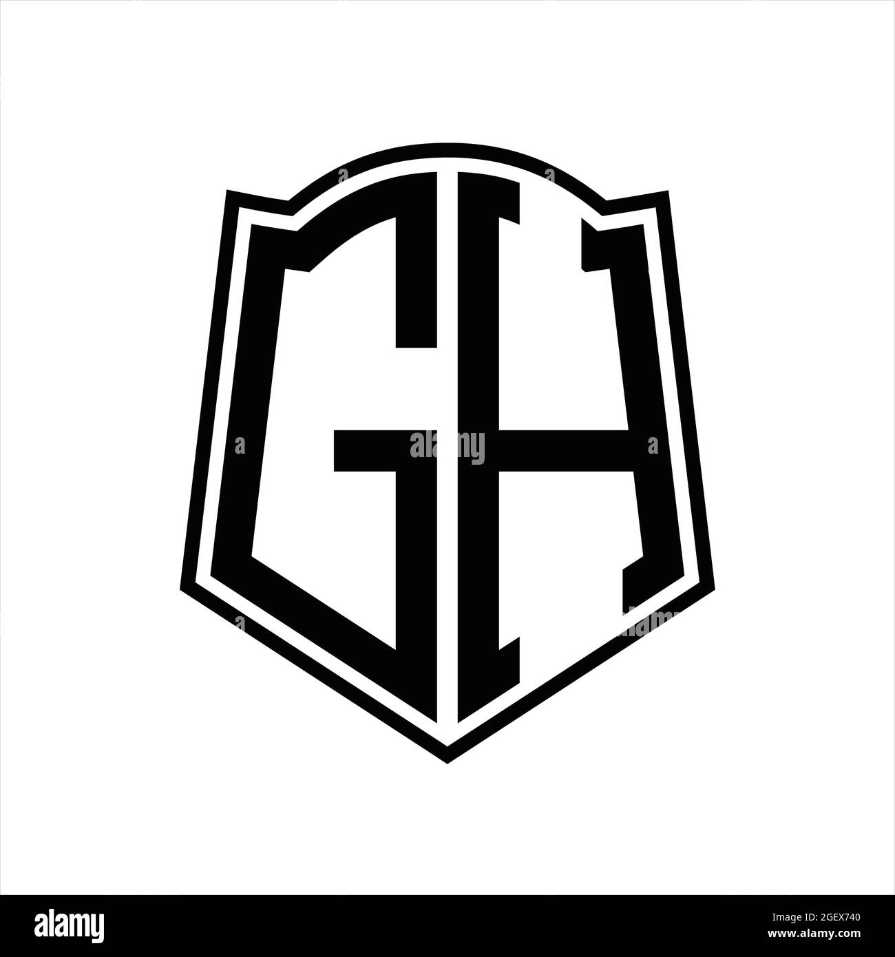 GH Logo monogram with shield shape isolated black background design ...