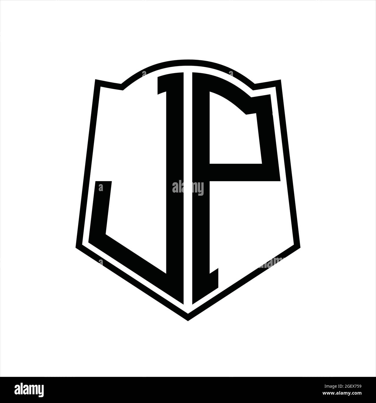 JP Logo monogram with shield shape isolated black background design ...
