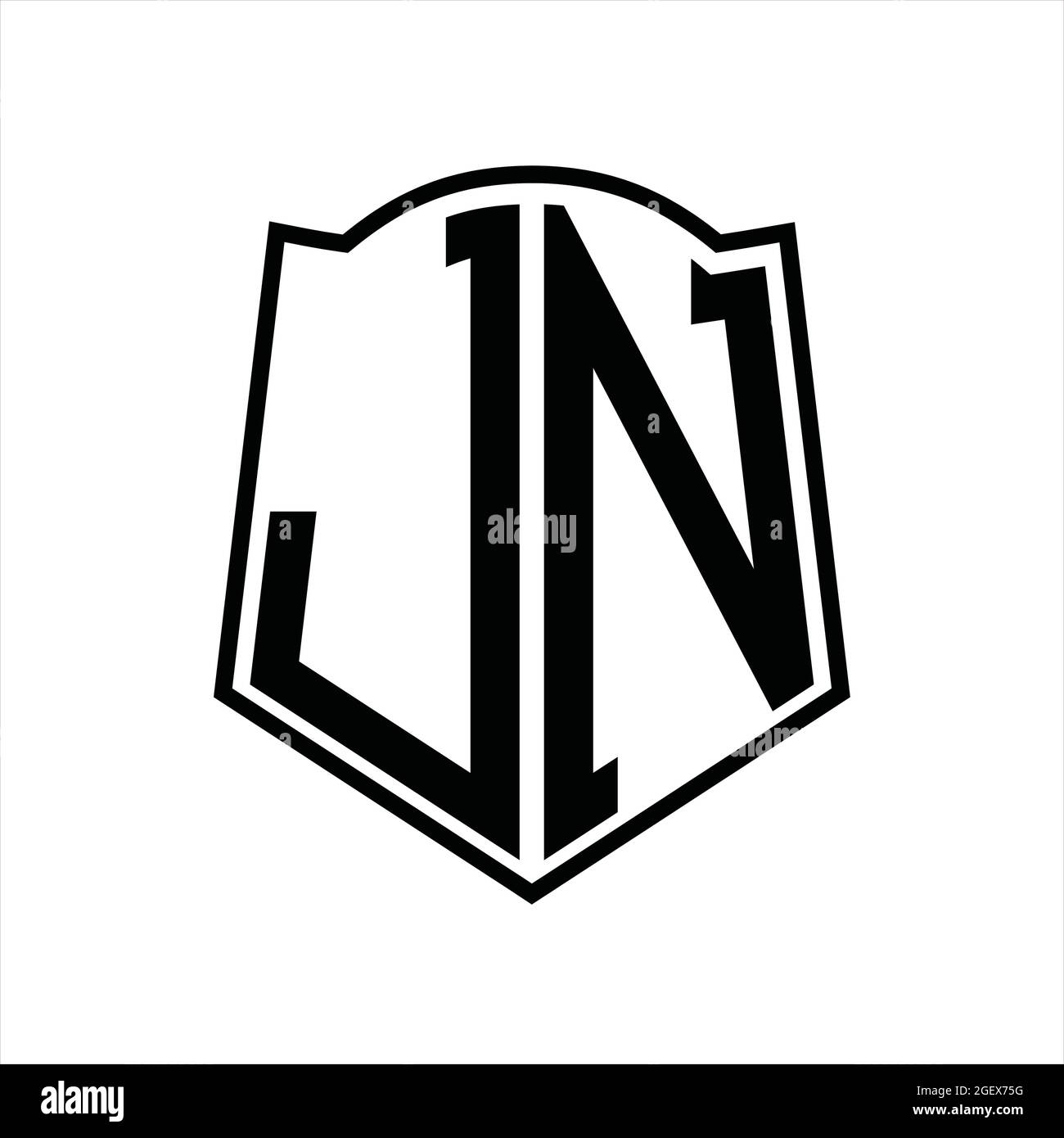 JN Logo monogram with shield shape isolated black background design ...