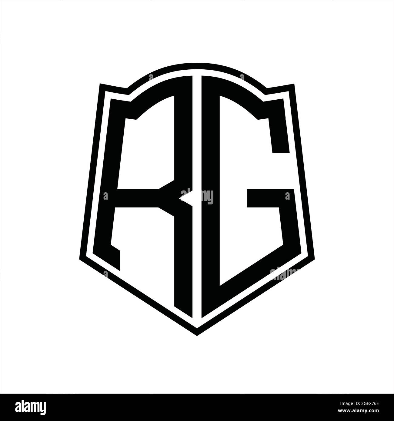 RG Logo monogram with shield shape isolated black background design ...