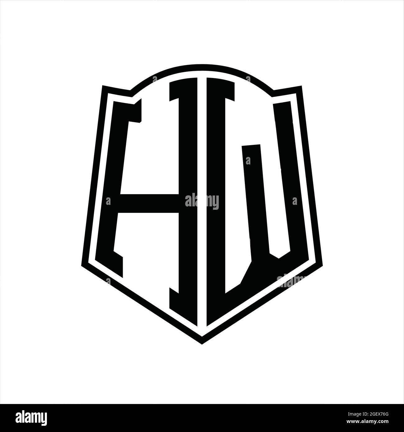 HW Logo monogram with shield shape isolated black background design ...
