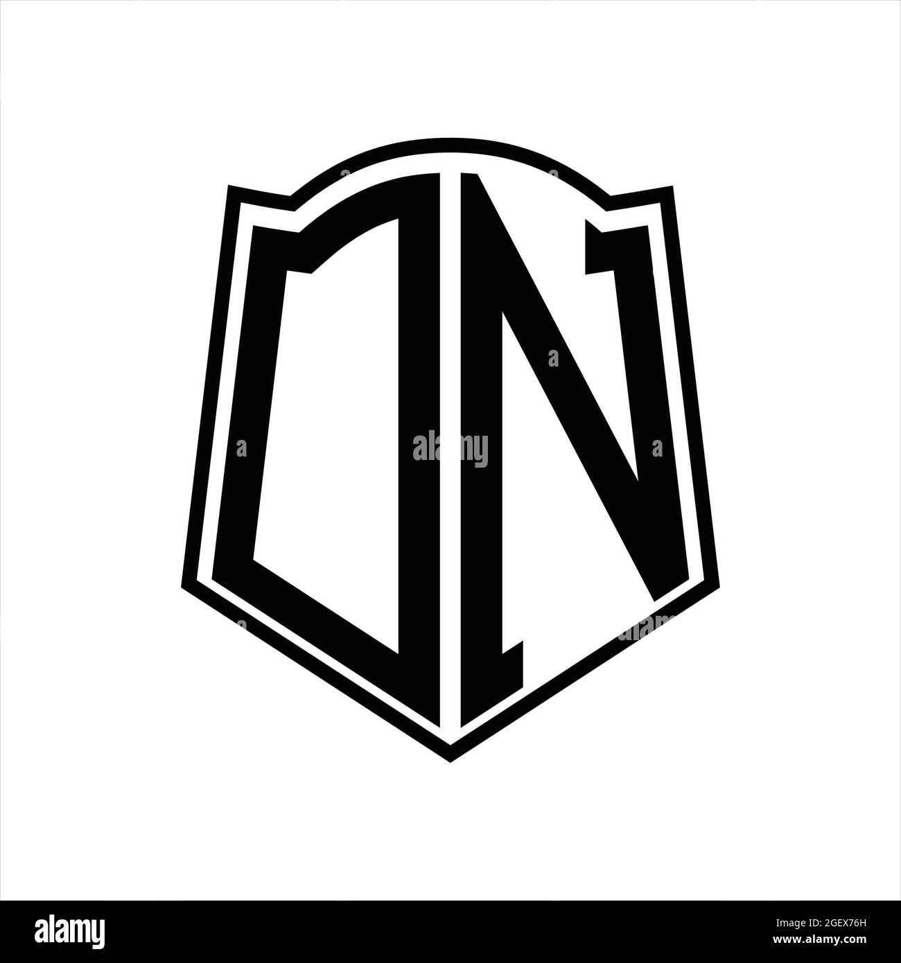 DN Logo monogram with shield shape isolated black background design ...