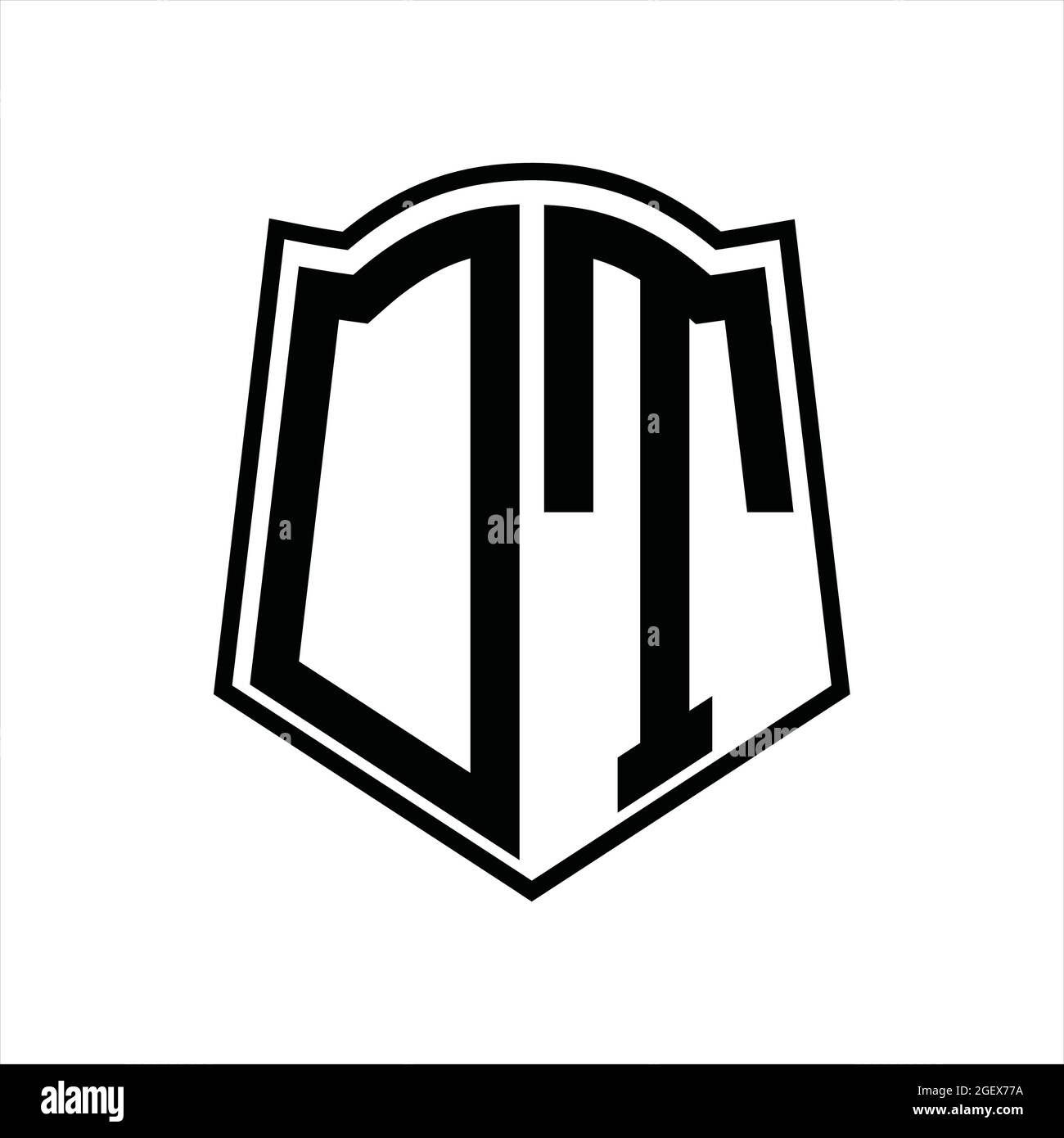 DT Logo monogram with shield shape isolated black background design ...