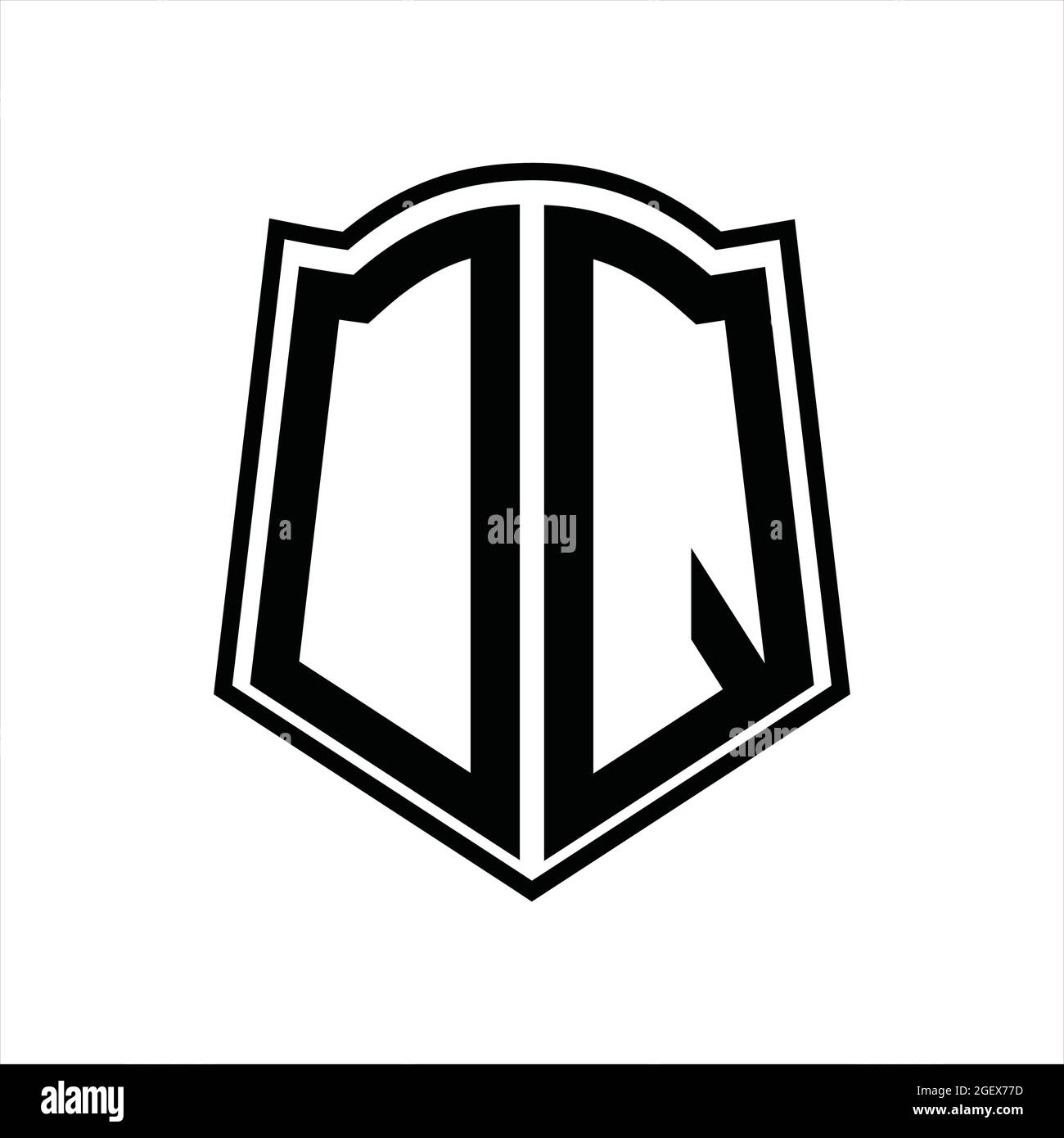 DQ Logo monogram with shield shape isolated black background design ...