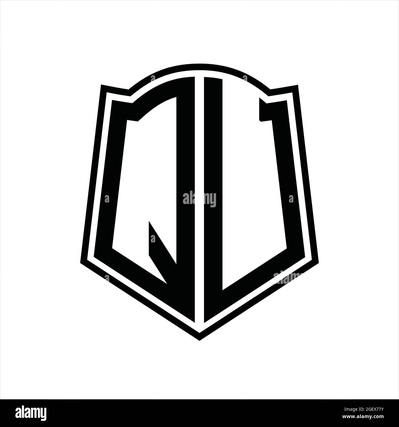 QU Logo monogram with shield shape isolated black background design ...