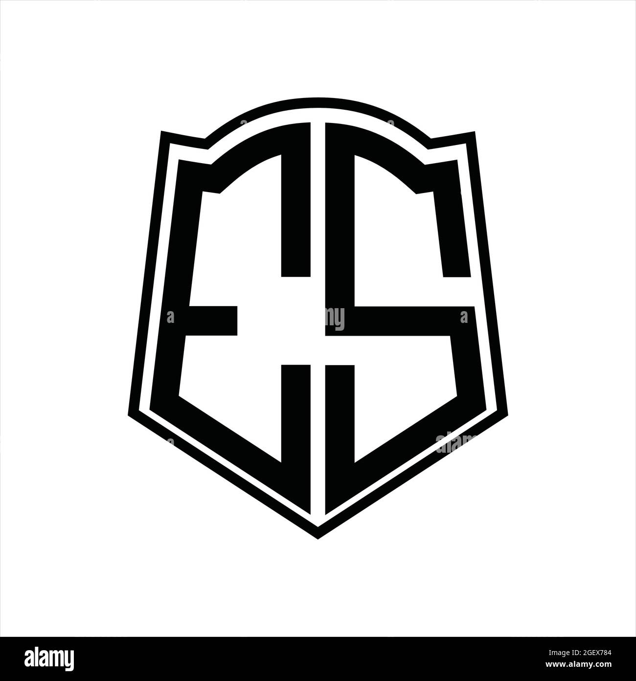ES Logo monogram with shield shape isolated black background design ...