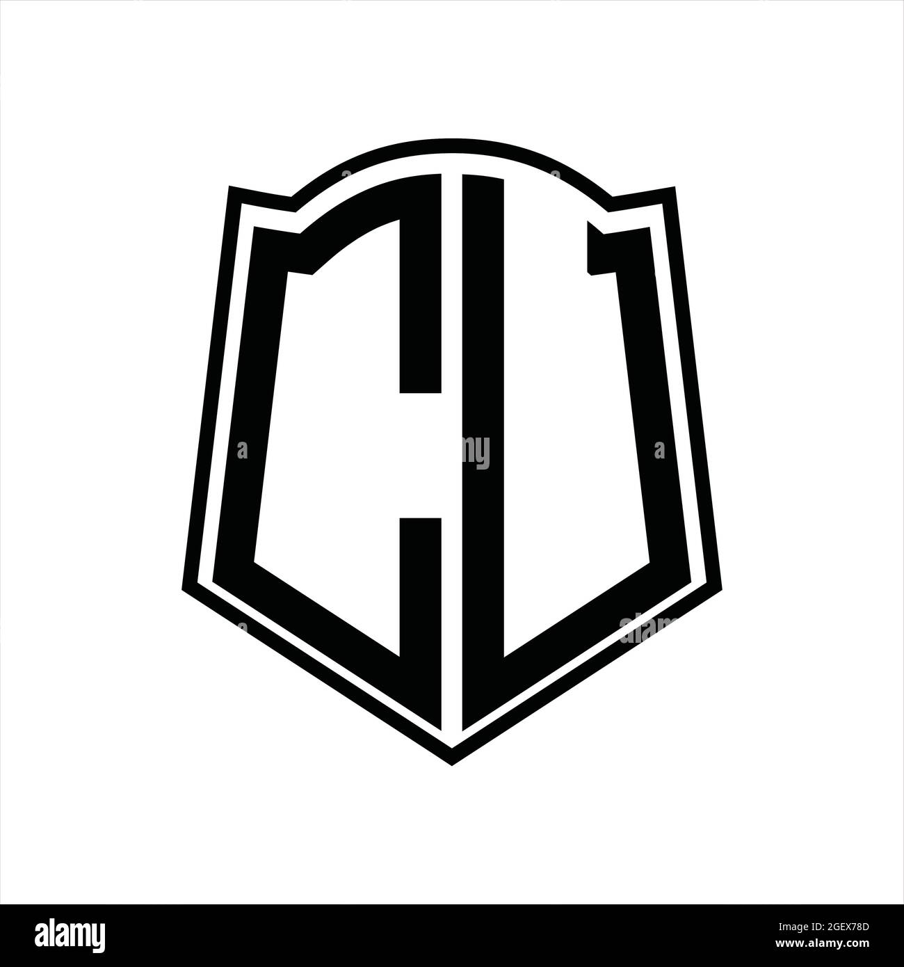 CU Logo monogram with shield shape isolated black background design ...