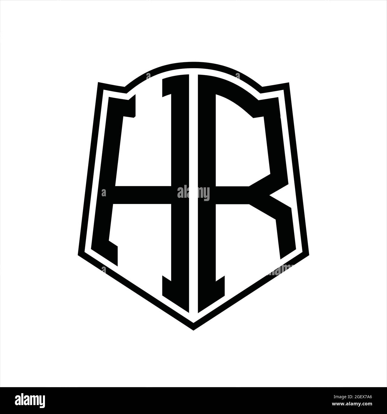 HR Logo monogram with shield shape isolated black background design ...