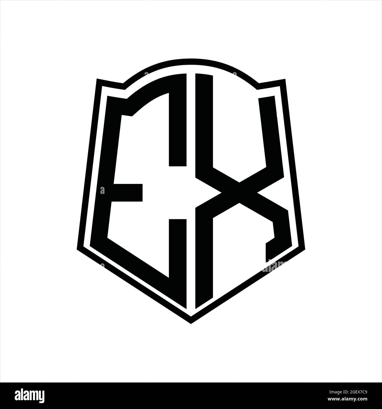 EX Logo monogram with shield shape isolated black background design ...