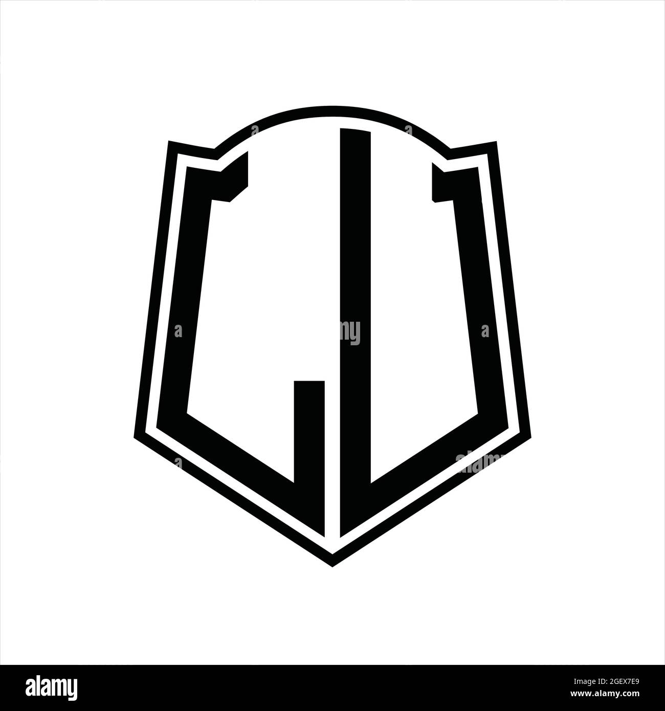 LU Logo monogram with shield shape isolated black background design ...