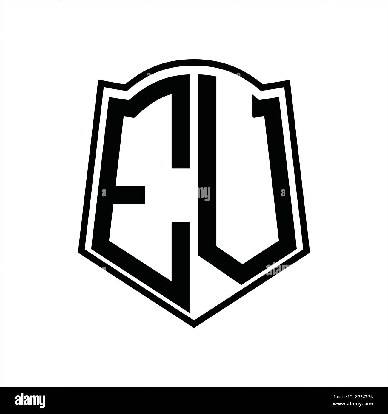 Logo monogram with shield shape outline design template isolated in white background Stock ...