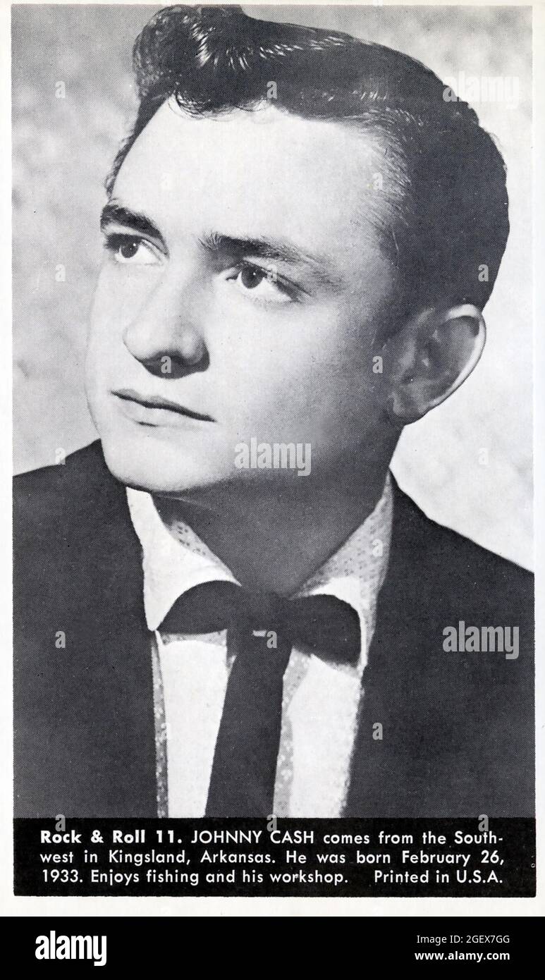 Black and white collectible Exhibit Card of musician Johnny Cash Stock ...